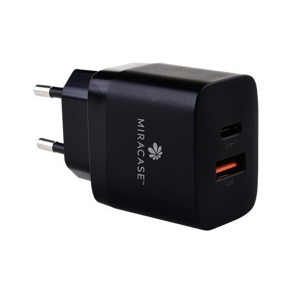 מטען קיר טעינה מהירה 18W אוניברסלי USB ו-USB-C שחור Miracase | שיפי