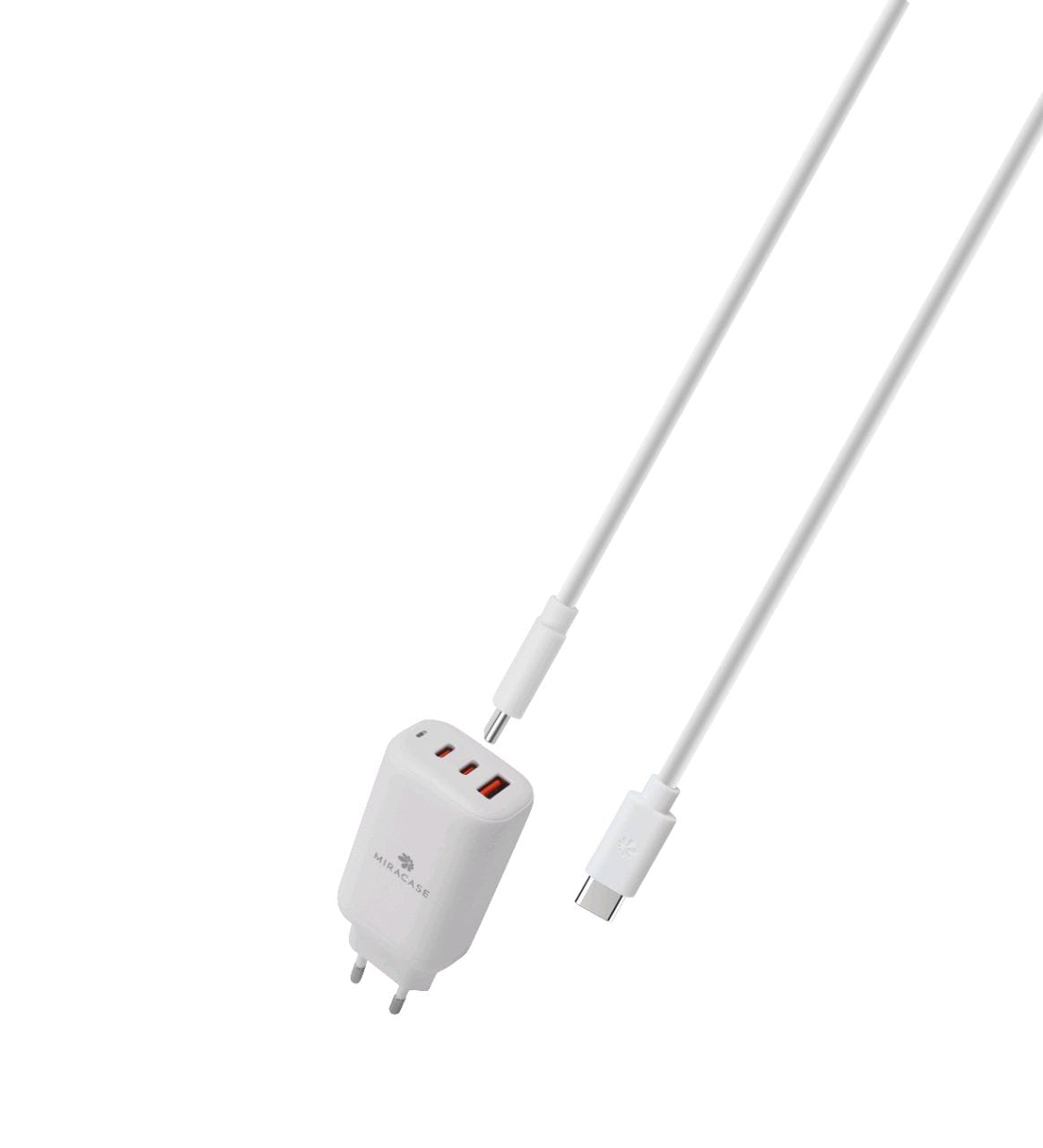 מטען קיר מהיר 65 וואט עם 2 יציאות USB-C ועוד יציאת USB לבן Miracase | שיפי