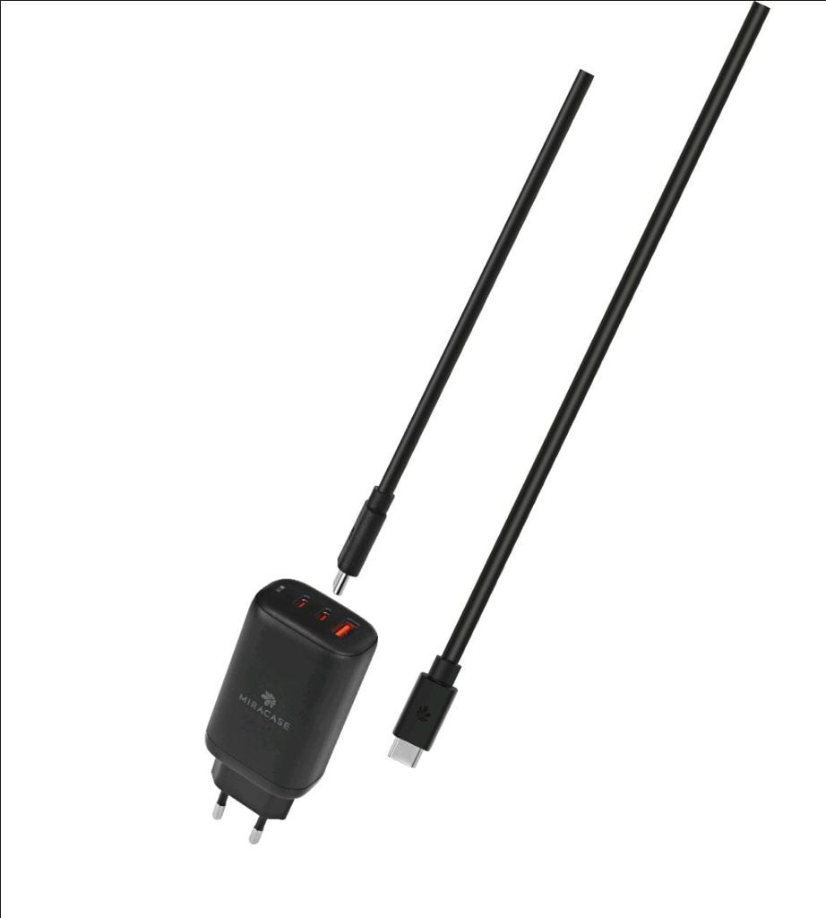 מטען קיר מהיר 65 וואט עם 2 יציאות USB-C ועוד יציאת USB שחור Miracase | שיפי