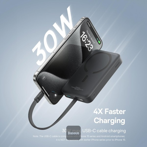 מטען נייד 10,000mAh 30W שחור תומך MagSafe מבית Baseus | שיפי
