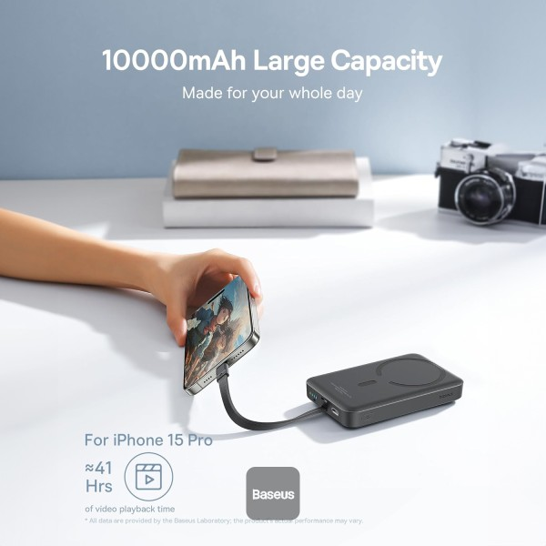 מטען נייד 10,000mAh 30W שחור תומך MagSafe מבית Baseus | שיפי