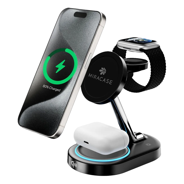 מטען אלחוטי 3 ב-1 30W MagSafe למוצרי אפל שחור Miracase | שיפי