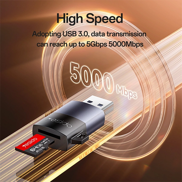 מתאם כרטיס זיכרון TF ל-USB-A מהיר וקומפקטי Yesido GS36 | שיפי